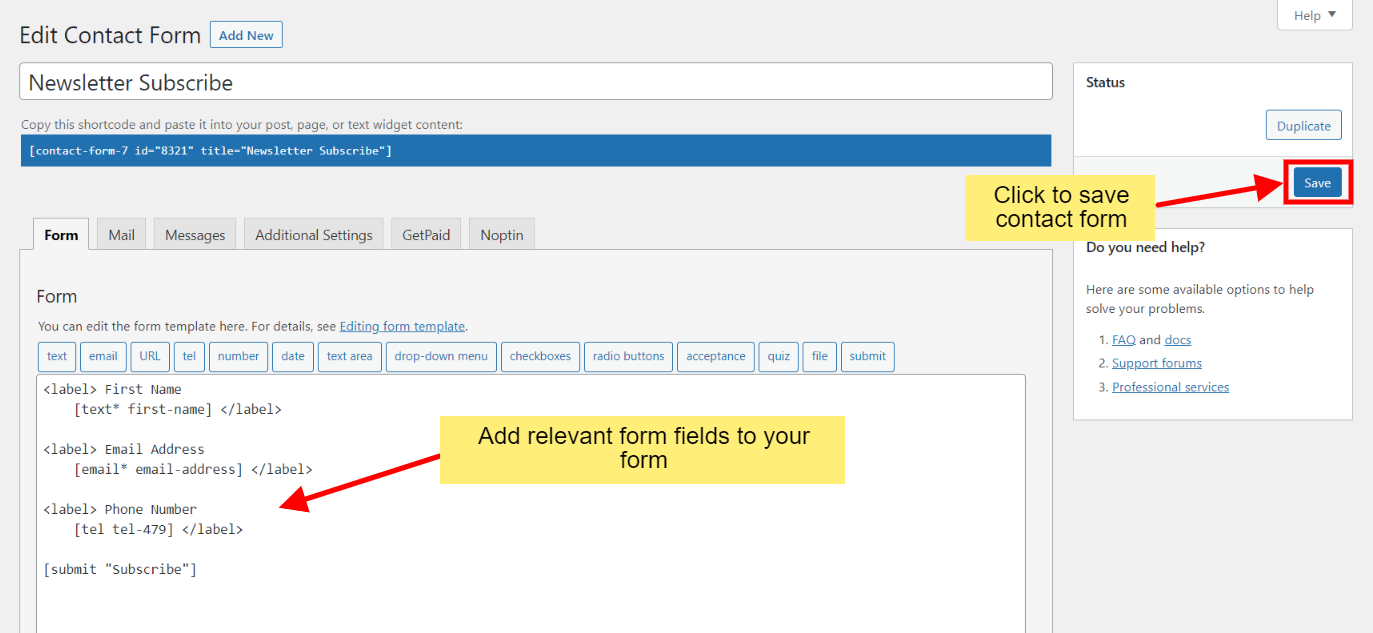How To Create A Newsletter In Contact Form 7 Noptin Documentation