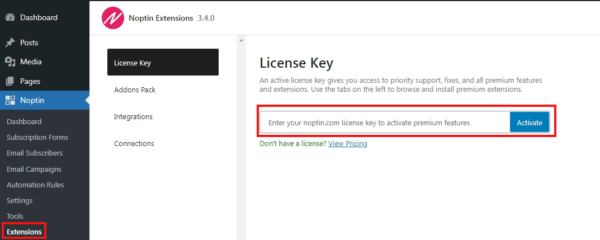 How to activate and deactivate your Noptin.com license keys