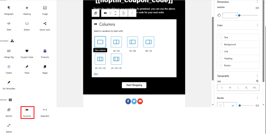 Columns Block | Noptin